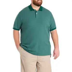 HARBOR BAY BY DXL Big & Tall Oxford Tipped Polo Shirt V2 - Rainforest