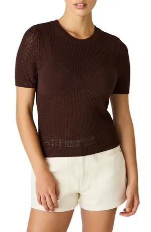 Steve Madden Blakelee Open Stitch Short Sleeve Sweater