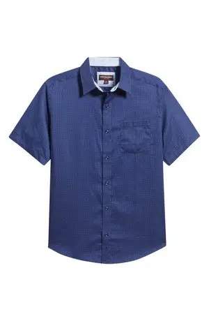 Johnston & Murphy Logan Microprint Short Sleeve Cotton Blend Button-up Shirt - Navy Mini Circle