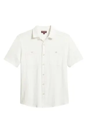 Johnston & Murphy Riley Short Sleeve Knit Button-up Shirt - White