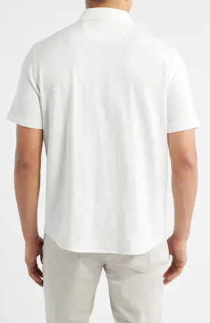 Johnston & Murphy Riley Short Sleeve Knit Button-up Shirt - White