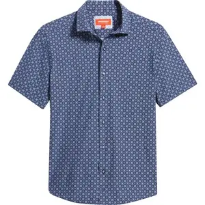 Johnston & Murphy Xc+™ Motion Geo Print Short-sleeve Performance Knit Button-up Shirt - Navy Petal
