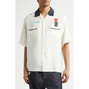 UNDERCOVERISM Graphic Short Sleeve Cupro Blend Button-up Shirt