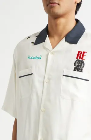 UNDERCOVERISM Graphic Short Sleeve Cupro Blend Button-up Shirt