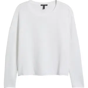Eileen Fisher Crewneck Organic Linen & Organic Cotton Sweater - White