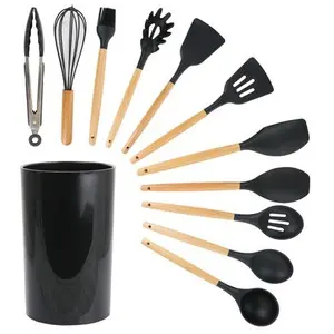 MEGACHEF Silicone And Wood Cooking Utensils - Black