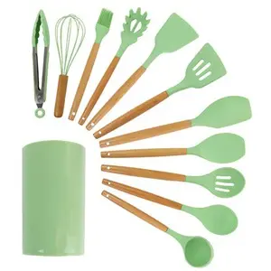 MEGACHEF Silicone And Wood Cooking Utensils - Mint Green
