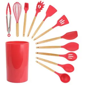 MEGACHEF Silicone And Wood Cooking Utensils - Red