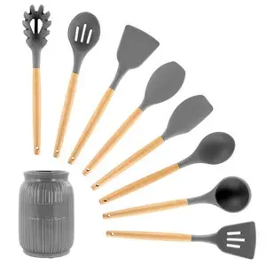 MEGACHEF Silicone And Wood Cooking Utensils - Gray