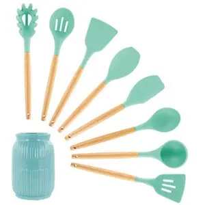 MEGACHEF Silicone And Wood Cooking Utensils - Mint Green