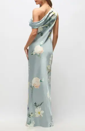 After Six Liv Print One-shoulder Gown