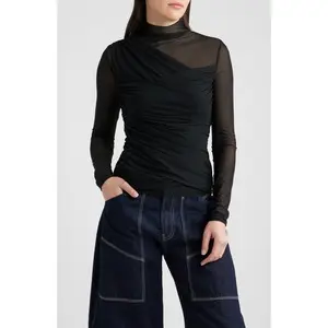 Hugo Boss Etulah Ruched Mesh Top - Black