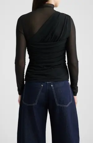 Hugo Boss Etulah Ruched Mesh Top - Black