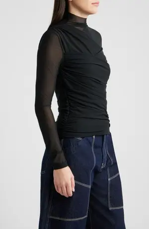 Hugo Boss Etulah Ruched Mesh Top - Black