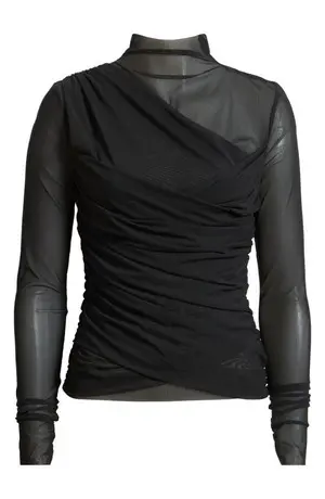 Hugo Boss Etulah Ruched Mesh Top - Black