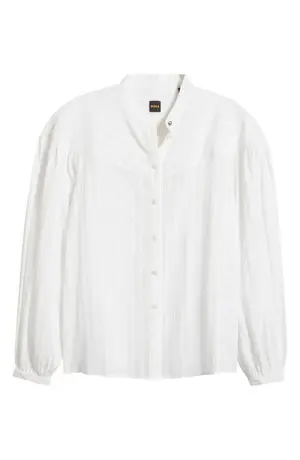 BOSS Orange Bilmant Embroidered Stripe Button-up Shirt - Wht