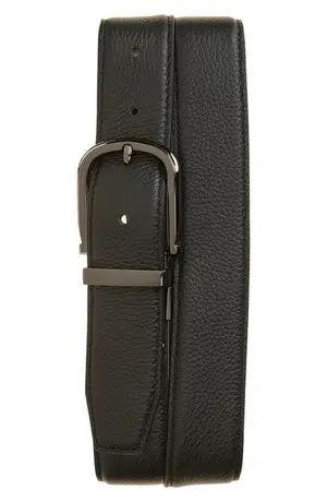 Nordstrom Berry Reversible Pebbled Leather Belt - Black- Brown