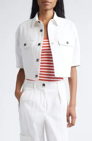 Max Mara Ottano Crop Short Sleeve Cotton Stretch Twill Jacket - Optical White