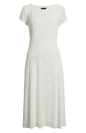 CONNECTED APPAREL Lace Midi Dress - White