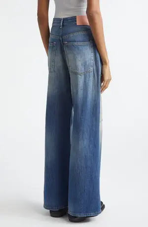 Acne Studios Distressed Wide Leg Jeans - Mid Blue