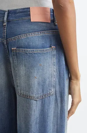 Acne Studios Distressed Wide Leg Jeans - Mid Blue