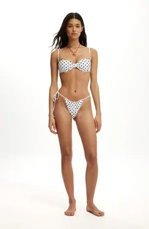 BODY Side Tie Gathered Brazilian Bikini Bottom - Missy Spot White Wash