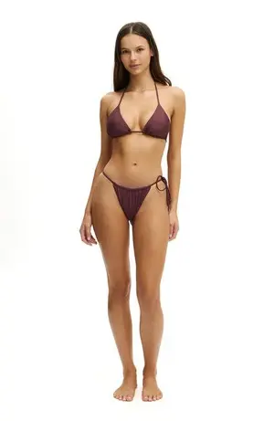 BODY Side Tie Gathered Brazilian Bikini Bottom - Plum Kiss Shimmer