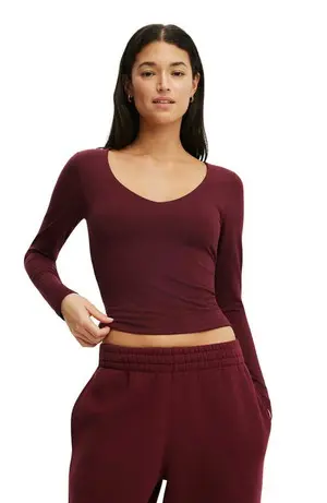 Cotton:on Active Ultra Soft Scoop Neck Long Sleeve - Gingerberry