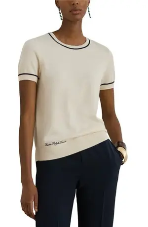 Ralph Lauren Tipped Short Sleeve Crewneck Sweater - Mascarpone Cream/refined Navy