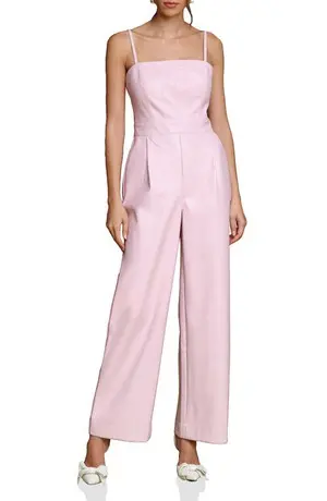 Avec Les Filles Wide Leg Faux Leather Jumpsuit - Pale Pink