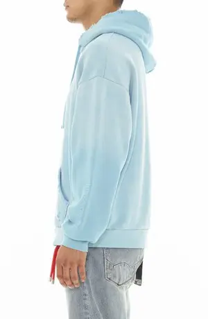 CULT OF INDIVIDUALITY Core Distressed French Terry Pullover Hoodie - Blue Glow