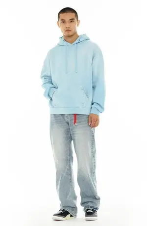 CULT OF INDIVIDUALITY Core Distressed French Terry Pullover Hoodie - Blue Glow
