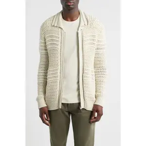 Canali Zip-front Crochet Knit Sweater