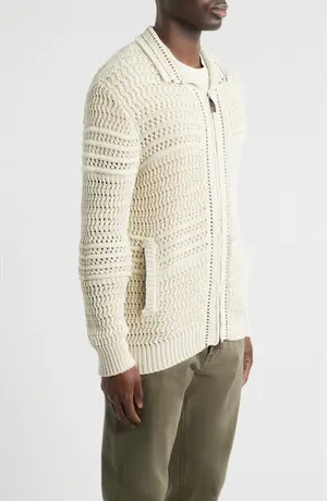 Canali Zip-front Crochet Knit Sweater