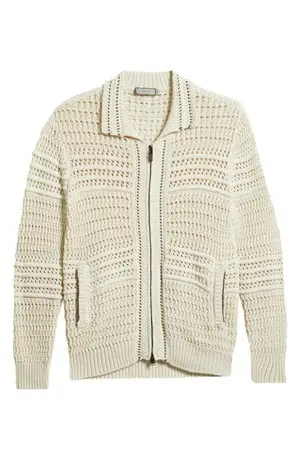 Canali Zip-front Crochet Knit Sweater