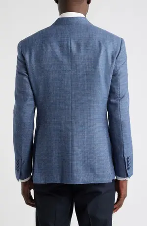 Emporio Armani Slub Mélange Wool & Silk Blend Sport Coat - Blue