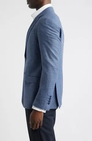 Emporio Armani Slub Mélange Wool & Silk Blend Sport Coat - Blue