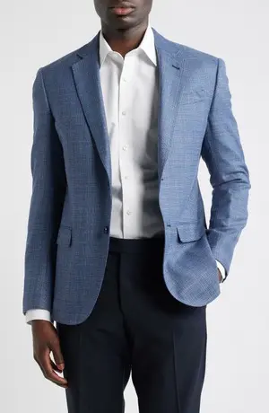 Emporio Armani Slub Mélange Wool & Silk Blend Sport Coat - Blue