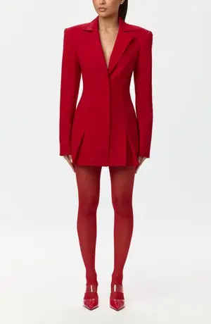 Naked Wardrobe Pleated Long Sleeve Suiting Blazer Minidress - Red