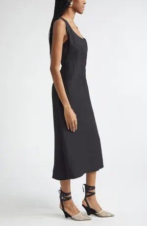 Jacquemus Tablier Linen Blend Midi Dress - Black