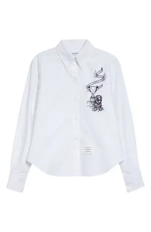Thom Browne Embroidered Cotton Poplin Button-down Shirt