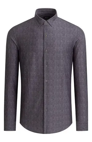 Bugatchi Ooohcotton® Tech Herringbone Knit Button-up Shirt
