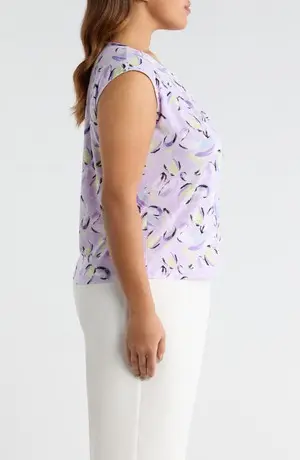 KASPER Printed Cap-sleeve Top