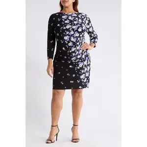 KASPER Floral Print Sheath Dress - Black Multi
