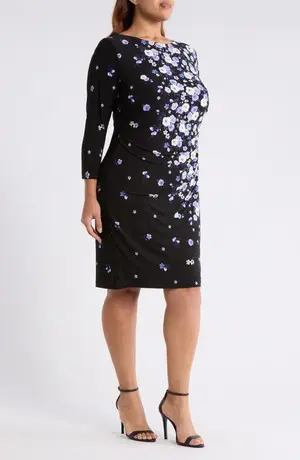 KASPER Floral Print Sheath Dress - Black Multi