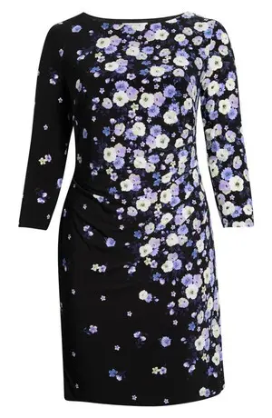 KASPER Floral Print Sheath Dress - Black Multi