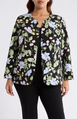 KASPER Floral Print One-button Jacket - Black Multi