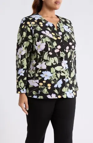 KASPER Floral Print One-button Jacket