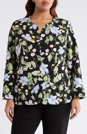 KASPER Floral Print One-button Jacket