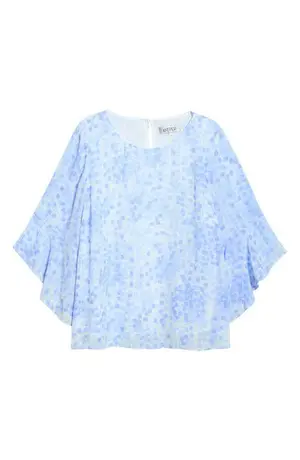 KASPER Ruffle Sleeve Top - Paris Bleu Multi